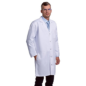 Professional Unisex 100% Cotton Lab Coat for Men and Women, Multiple Pockets, Classic Fit, Snap Closing, 40" Length (L)