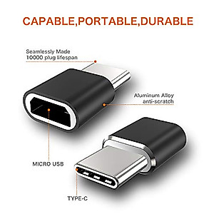 JXMOX USB Type C Adapter (4-Pack), Micro USB Female to USB C Male Fast Charging Connector Compatible with Samsung Galaxy S20 S10 S9 S8 Plus,Note 9 8,A10 A20 A51,LG V35 V30 G7 G6,USB C Charger (Black)