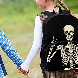 Rivatimrio Rock&Roll Skull Backpack Double Zipper Halloween Gothic Day of Dead Skeleton Rucksack Teens Girls Boys Students Bookbag Elementary Teenagers Laptop Toddler Backpack