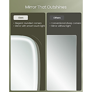 VASAGLE Medicine Cabinet with Mirror and Lights, Wall-Mounted Bathroom Wall Cabinet with Charging Station, 2 AC Outlets, 2 USB-A Ports, Rounded Rectangle, Adjustable Shelf, Black UBBK127B02