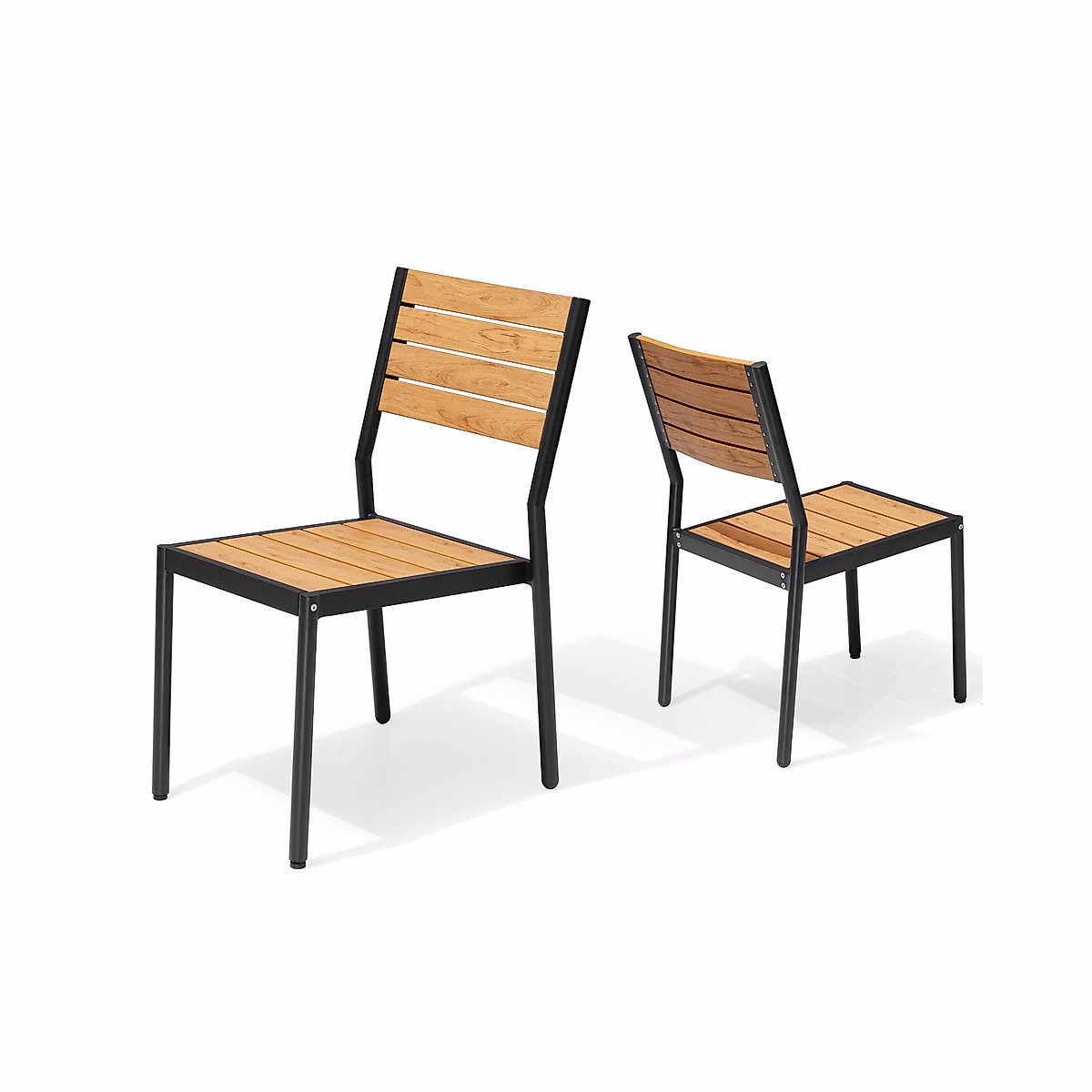 Pellebant Outdoor Stackable Dining Chair, Armless Patio Chair Set of 2, Aluminum Frame with Wood Plastic Composite Seat and Back, All Weather for Patio, Garden, Lawn, Deck, Porch and Yard, Teak Color