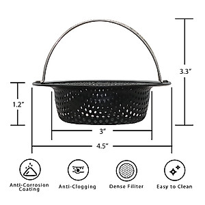 BERYLER® 2 Pcs Black Kitchen Sink Strainer with Handle, Large Wide Rim 4.5" Diameter Stainless Steel Sink Drain Strainer, Kitchen Drain Strainer for Most Sink Drains, Anti-Clogging, Rust Free…