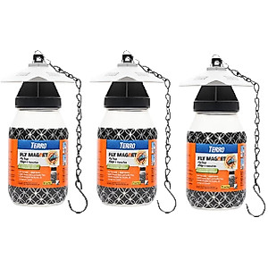 Plexon 3 Pack of TERRO Fly Magnet, Reusable Fly Trap - Includes 3 Fly Bait Packet and 3 Heavy Duty 9.5 PLEXON Hanging Chain (3 Traps)