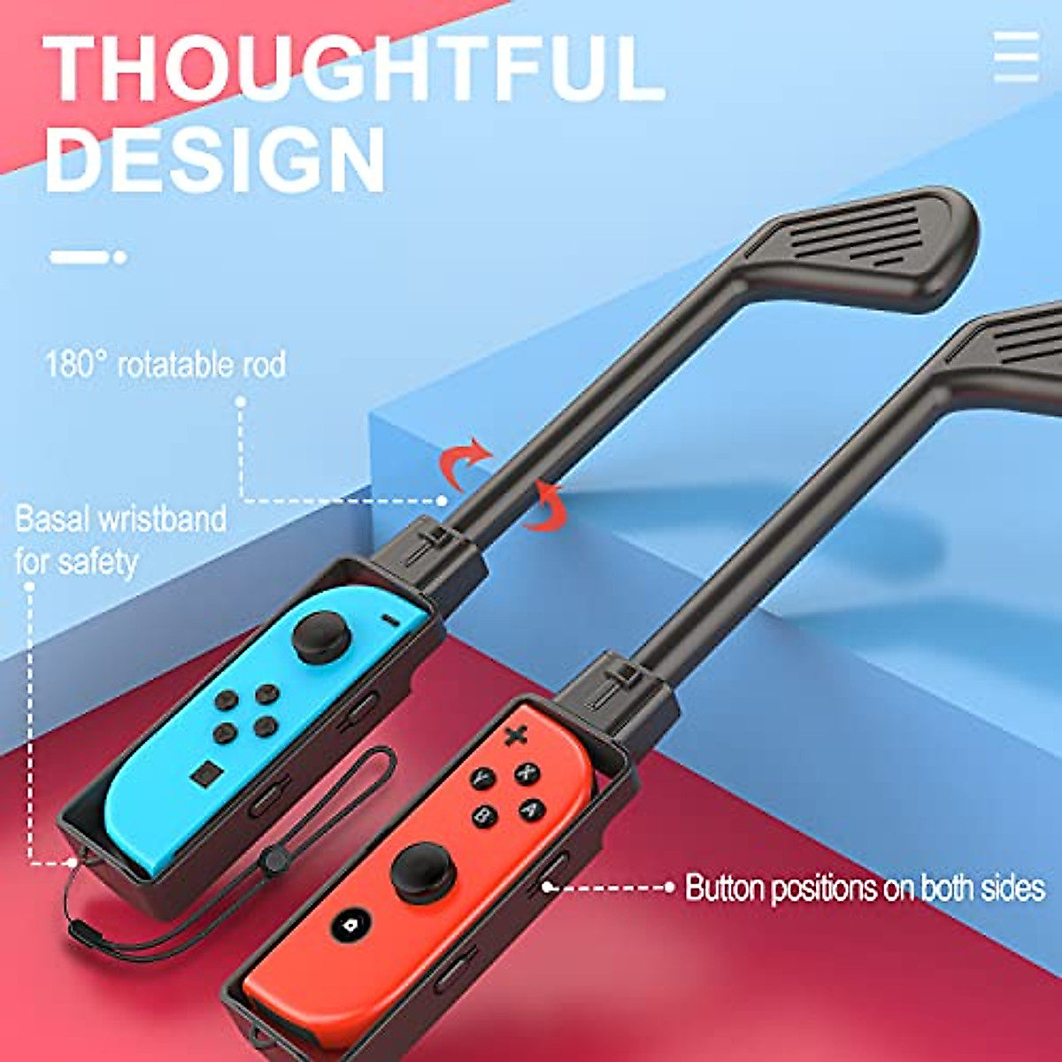TiMOVO Golf Clubs Compatible with Nintendo Switch Mario Golf: Super Rush Game/Switch Sports, 2 Pack Golf Handle with Hand Strap Game Accessories Golf Grips Fit Switch/Switch OLED Controller, Black