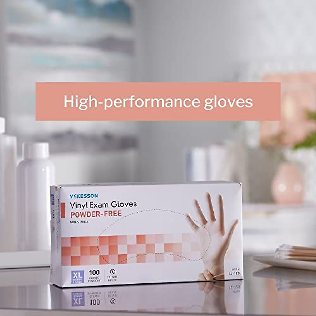 McKesson Vinyl Exam Gloves, Non-Sterile, Powder-Free, XL, 100 Count, 1 Box