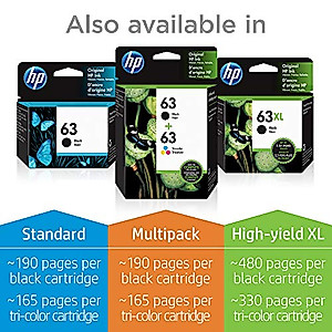 HP 63 | 2 Ink Cartridges | Tri-color | Works with HP DeskJet 1112, 2100 Series, 3600 Series, HP ENVY 4500 Series, HP OfficeJet 3800 Series, 4600 Series, 5200 Series | F6U61AN