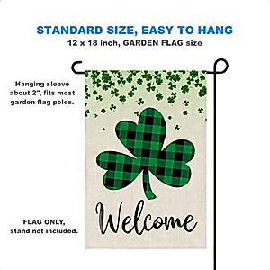 PARTY BUZZ St Patrick's Day Burlap Garden Flag Shamrock Clover (12x18, Double Sided) Saint Patty's Day Irish Yard Flag for Outside