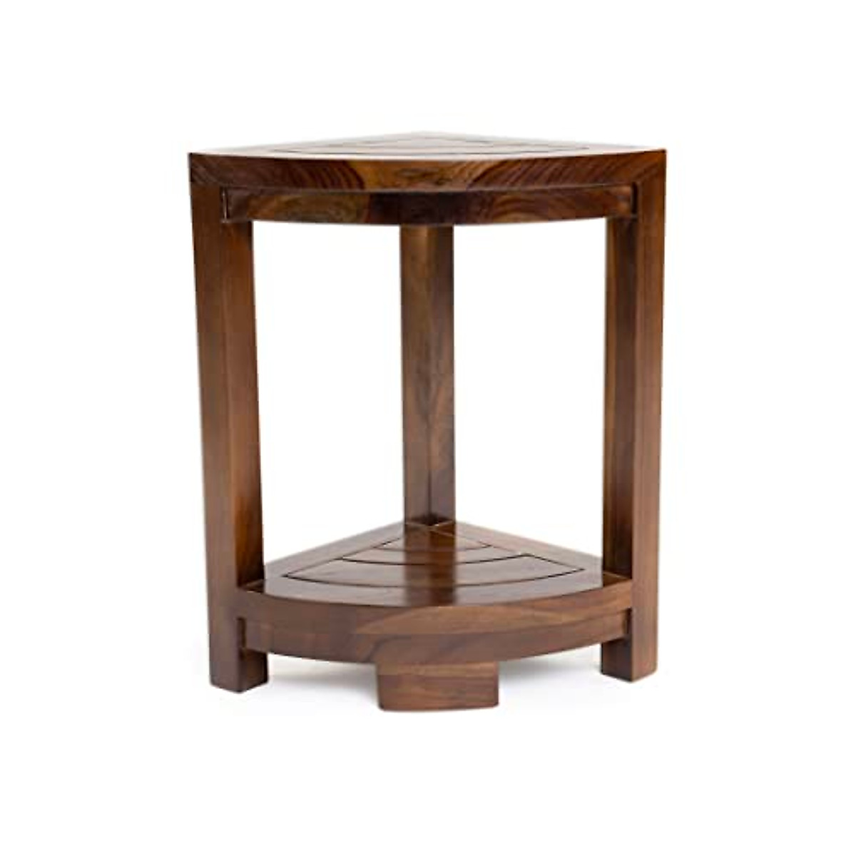 ALATEAK Teak Wood Bath Spa Shower Stool Corner Table Bench Stool Fully Assembled- Dark Brown