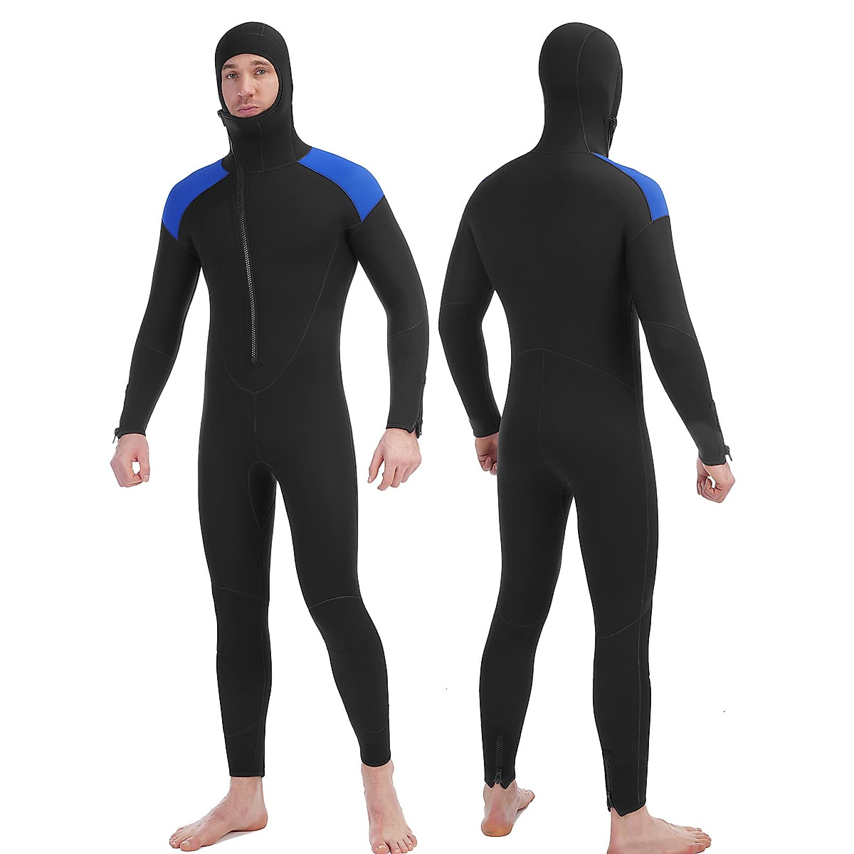 REALON Mens Wetsuit 5mm Neoprene Diving Suit Full Body Long Sleeve Front Zip Hoodie Thermal Wet Suits Winter Keep Warm in Cold Water for Freediving Spearfishing Scuba Snorkeling (5mm, 3X-Large)