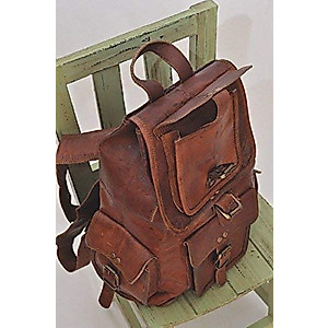 20" Retro Travel Rucksack Backpack Brown Leather Bag for Men Women