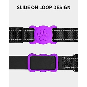 Dynmeow 1 Pack Airtag Dog Collar Holder, Stretchy Silicone Airtag Holder for Dog and Cat Collar, Anti-Lost Dog Airtag Holder Compatible with 3/4 and 1 inch Wide Collar (Purple)