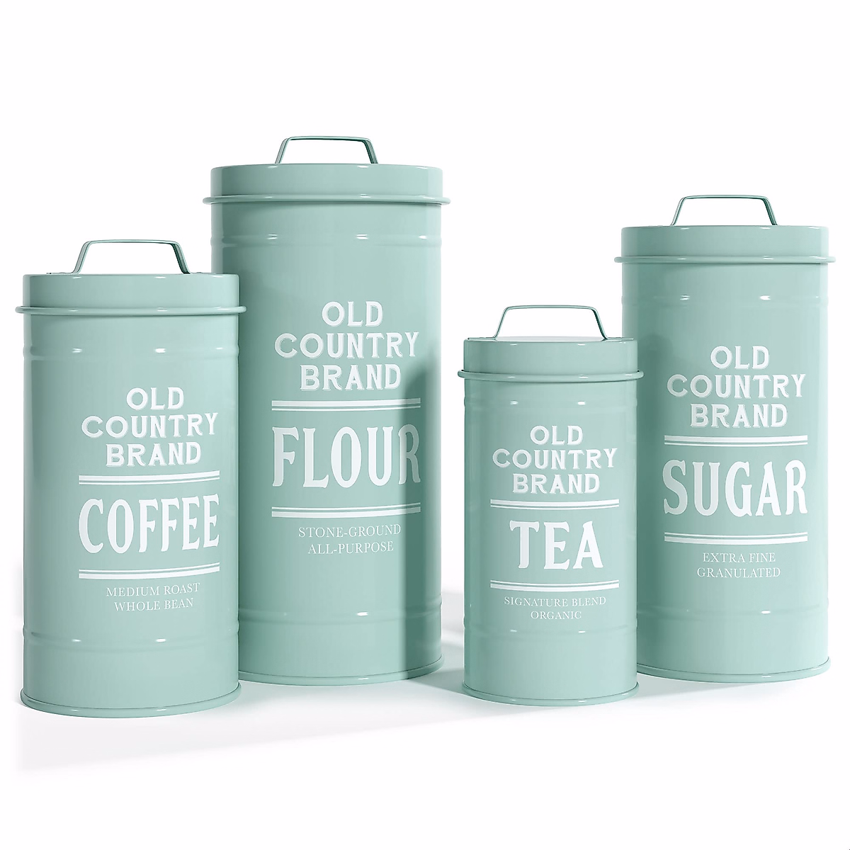 Barnyard Designs Canister Sets for Kitchen Counter, Farmhouse Canisters Sets for the Kitchen Countertop, Metal Canister with Lid, Coffee Tea Sugar Flour Container Set for Counter (Mint)