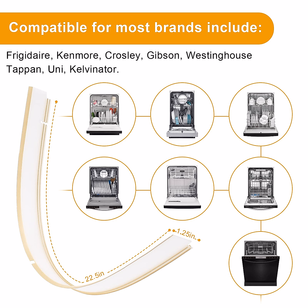 809006501 Dishwasher Bottom Door Gasket Replacement Part - for Electrolux Frigidaire Dishwasher Lower Gasket Seal,Exact Compatible Models 154576501 154297601 PS9495545 AP5809675 154297602 154588201