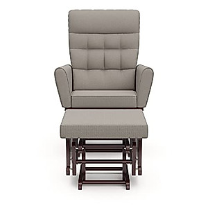 Storkcraft Harmony Premium Glider and Ottoman (Espresso Base, Sandstone Cushion) – Upholstered Glider, Padded Cushions with Storage Pocket, Smooth Rocking Motion, Easy to Assemble, Solid Hardwood Base