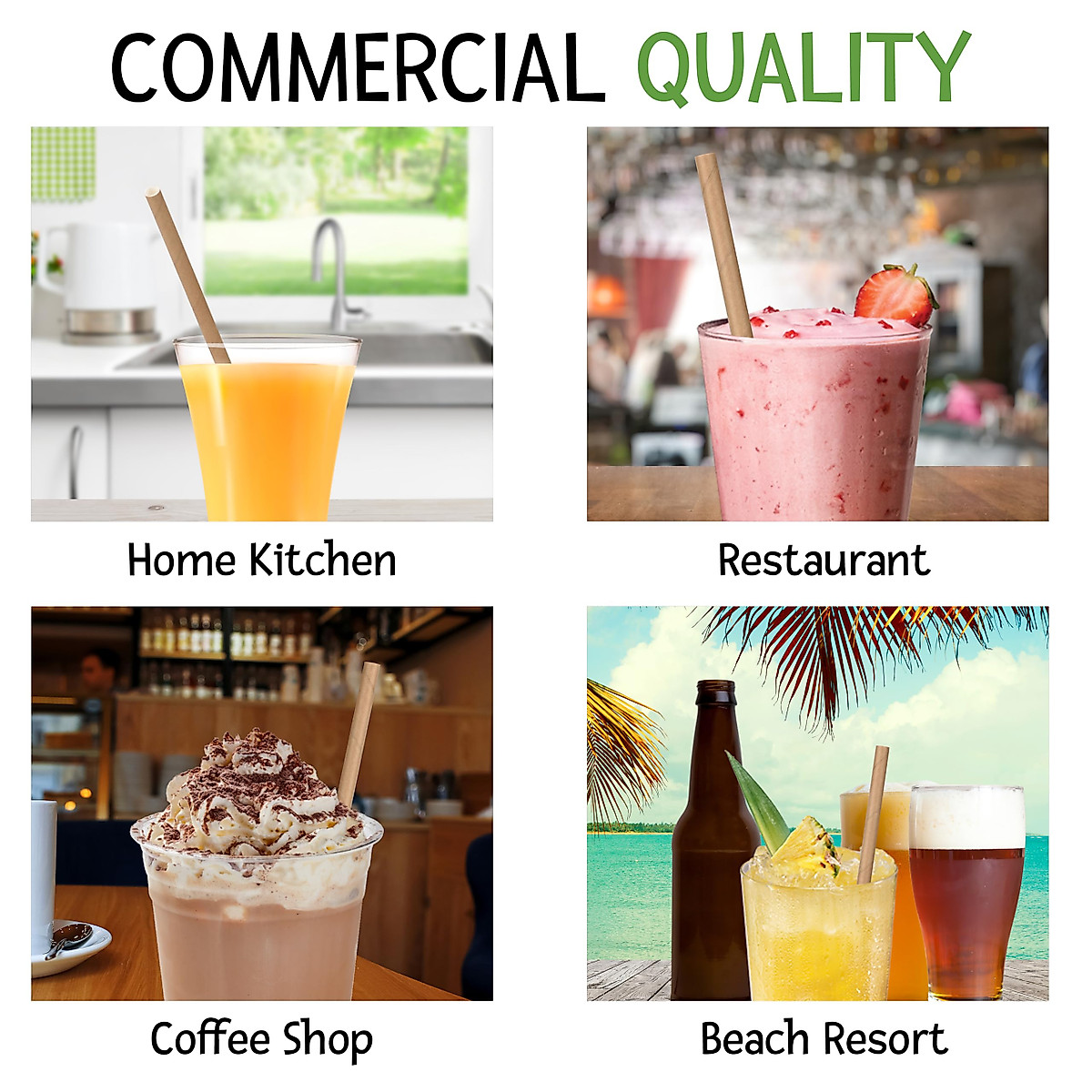 Friendly Straw 300 Pack Biodegradable Kraft Paper Straws, 7.75" x .25" Drinking Paper Straw Bulk Pack