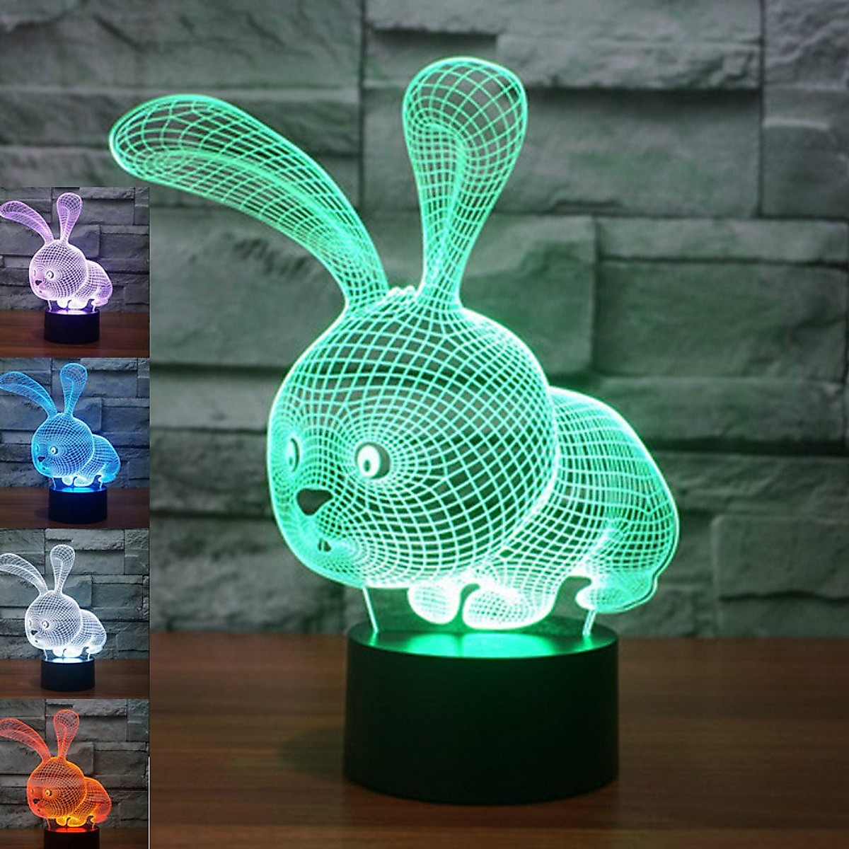 FXUSLGT Animal 3D Rabbit Night Light 16 Color Change LED Remote Control Table Desk Lamp Acrylic Flat ABS Base USB Charger Home Decoration Toy Birthday Xmas Kid Children Gift
