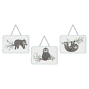 Sweet Jojo Designs Blue and Grey Jungle Sloth Leaf Baby Unisex Boy or Girl Nursery Crib Bedding Set - 11 pieces - Turquoise, Gray and Green Tropical Botanical Rainforest