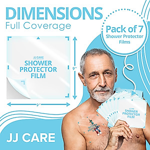 JJ CARE Shower Protector [Pack of 7], 9x9 Dialysis Catheter Shower Cover, PICC Line Water Barrier, Colostomy Shower Shields, Waterproof Bandage Protector, 1 Week Supply