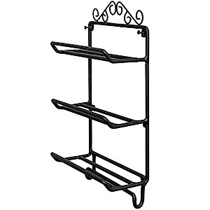 MyGift Wall Mounted Matte Black Metal Wine Rack with Vintage Scrollwork Design, Hanging 6 Bottle Wine Holder Display Rack, 2 Piece Set