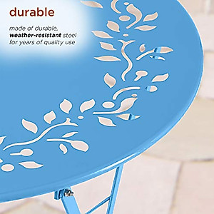 Alpine Corporation Bistro Set, Table: 24" L x 24" W x 28" H Chair: 17" L 18" W x 33" H, Blue