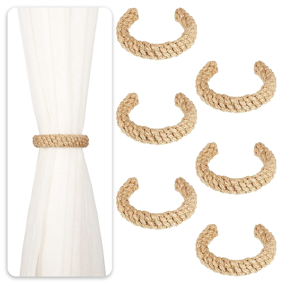 Curtain Tiebacks Rustic Curtain Holdbacks Braided Drapes Ties Handmade Tiebacks for Home Office Light Weight Drapes Decoration Supplies(6 Pieces)