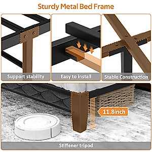Winkalon Queen Bed Frame with Headboard, Bed Frame with Charging Station, Metal Platform Bed Frame No Box Spring Needed, Modern Wood Upholstered Headboard and Under Bed Storage.