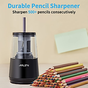 JARLINK Electric Pencil Sharpener, Classroom Pencil Sharpeners, Auto Stop for 6-8mm No.2/Colored Pencils, Electric Pencil Sharpener Plug in/USB/Battery Operated in School/Office/Home (Black)