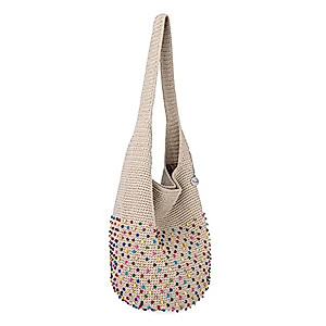 The Sak Back to Bali 120 Hobo in Crochet, Single Strap, Ecru Multi Beads