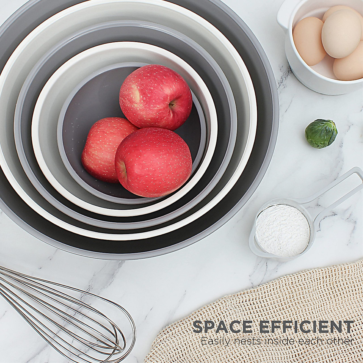 Rae Dunn Mixing Bowls with Lids - 10 Piece Plastic Nesting Bowls Set includes 5 Prep Bowls and 5 Lids (Grey)