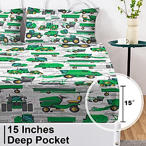 Jekeno Full Size Kids Bedding Sheet Linen Set, Excavator Car Printed Bedroom Decor Bed Sheet Set with Deep Pocket Fitted Sheet + Flat Sheet + 2 PCS Pillowcases for Children Teenager