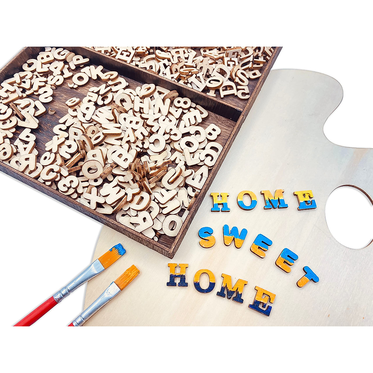 592 Pieces 1/2 Inch Mini Wooden Alphabet Letters and Unfinished Wood Numbers with Rustic Storage Tray for Scrapbooking DIY Crafts Homemade Gifts