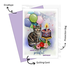 TUMYBee - Have a Purrfect Birthday Cat Card, 5in x 7in, Blank Inside, Envelope Included