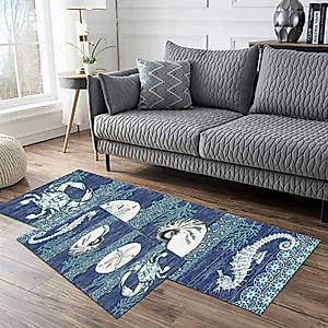 GUBIYU Kitchen Rugs Sets 2 Piece Floor Mats Sea Underwater Submarine Blue Crab Durable Doormat Nautical Ocean Animal Area Rugs Washable Runner Carpet Set Non Slip Fantastic Crab Kitchen Rugs and Mats
