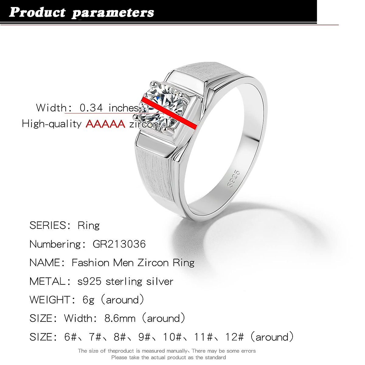 H&Beautimer Noble Women's 925 Sterling Silver Ring AAAAA CZ Zircon Inlaid Wedding Rings US Size 6,7,8,9,10,11,12# Unisex Jewelry Italian Handmade (10#)