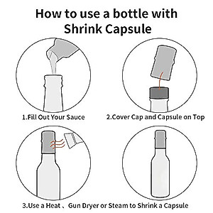 YULEER 15 Pack Hot Sauce Bottles, 8.5 oz Woozy Bottles with Leak Proof Screw Black Cap, Shrink Capsule, Round Glass Bottles for DIY Hot Sauce, BBQ Sauce