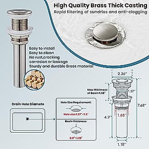 gotonovo Bathroom Sink Faucet Lavatory Vanity Mixer Bar Tap Combo Single Hole Single Handle Deck Mount with Water Supply Lines Brushed Nickel Vessel with Metal Pop Up Drain