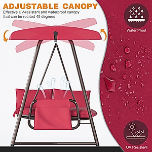 3 to 4 Seat Porch Swing, 2-in-1 Outdoor Swing Bed with Adjustable Backrest Canopy 800 lbs Capacity Patio Swing Chair with Stand Cushions Pillows for Backyard
