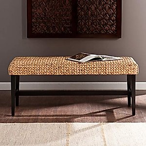 Unknown1 Black/Natural Water Hyacinth Bench Black Tan Solid Rustic Transitional Foam MDF Finish Wood