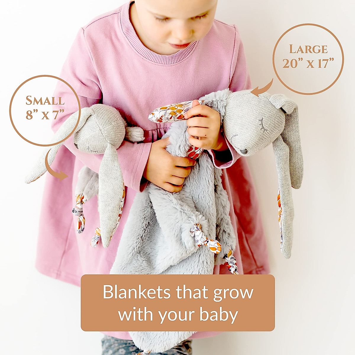 Yuppie Mommy Bonny & Bo Woodlands Bunny Handmade Lovey Security Blanket Gift Set of 2, Baby Boy or Girl — Soft Baby Blankets with Bunny Stuffed Animals with Pacifier Ties Lovies for Newborns or Babies
