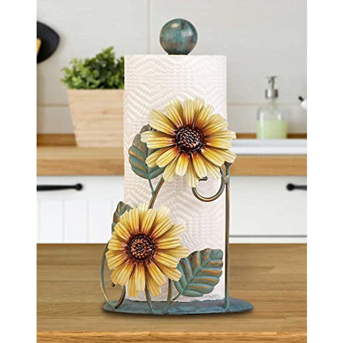 Sunflower Decor Paper Towel Holder, Metal Yellow Daisy Paper Towel Holders Stand Countertop for Kitchen Bathroom Decor, Cute Paper Rolls Organizer & Storage Sun Flower Accessories