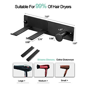 WOJIUBUXIN Hair Dryer Holder Wall Mount Matte Black Hair Dryer Holder for Bathroom Cabinet SUS 304 Stainless Steel Blow Dryer Holder Compatible with Dyson Hair Dryers