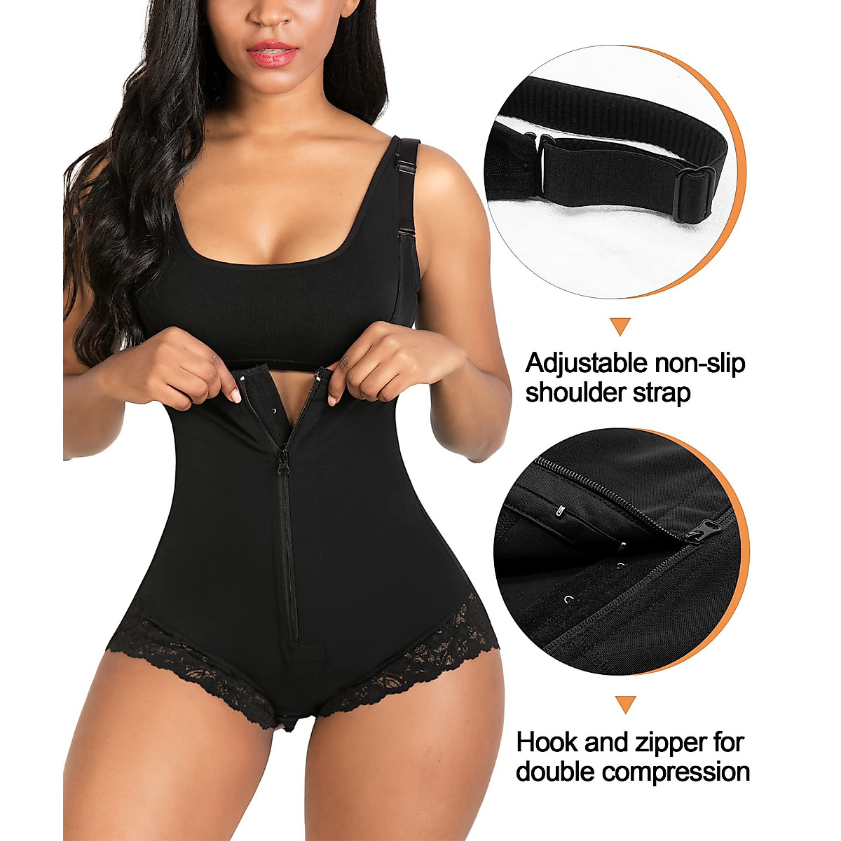 SHAPERX Women Shapewear tummy control Fajas Colombianas Body Shaper Zipper Open Bust Bodysuit,SZ7200-Black-L