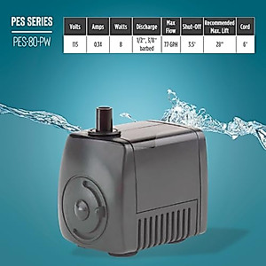 Little Giant PES-80-PW 115-Volt, 77 GPH Magnetic Drive Fountain Pump with 6-Ft. Cord, Black, 566714
