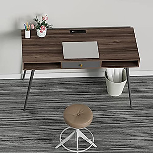 kevinplus Computer Writing Desk 46.8'' with Fast Charge USB Port & Power Outlet, Mid-Century Modern Study PC Desk with Type-C Ports Charging Station, Home Office Desk with Drawer, Walnut & Dark Grey