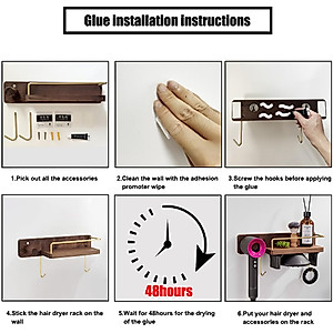 Amersis Wallmount Hair Dryer Holder Rack Compatible with Dyson Supersonic Hair Dryer Blow Dryer Accessories and Attachments Organizer Storage Rack, Walnut Wood(Hair Dryer & Attachments not Included)