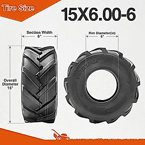 HALBERD Set of 2 15x6.00-6 Tractor Tires Lawn Mower Garden Tires 4PR Great Traction for Garden Tractors Riding Mower Golf Cart Excavators