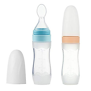 PandaEar (2 Pack) Silicone Baby Food Dispensing Spoon|4 oz Infant Fruit Squeeze Feeder| Travel Friendly Kids Toddlers Boys Girl (Blue)