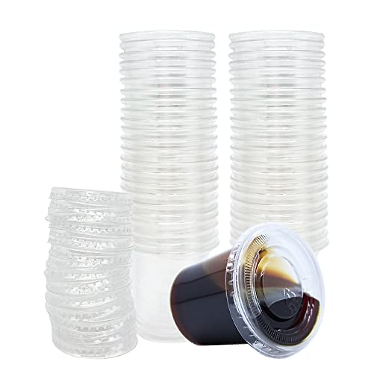 PartyMars 1 oz Plastic Disposable Dipping Sauce Cup With Lids, Mini Plastic Dip Condiment Containers，Souffle Cups,Portion Cups, Jello Shot Cups