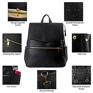 KZNI Leather Diaper Bag Backpack, Diaper Backpack Nappy Baby Bags for Mom Unisex Maternity Diaper Bag with Stroller Hanger|Thermal Pockets|Adjustable Shoulder Straps|Water Proof| LargeCapacity(Black)