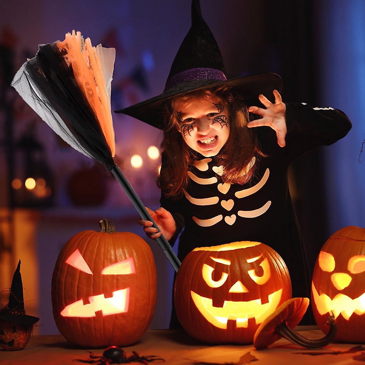 Reicyfang 2pcs Halloween Witch Broom, Realistic Witches Broom Costume Prop, Plastic Witch Broomstick Cosplay Broom Props, Halloween Costume Haunted House Decoration, Witch Flying Broomstick